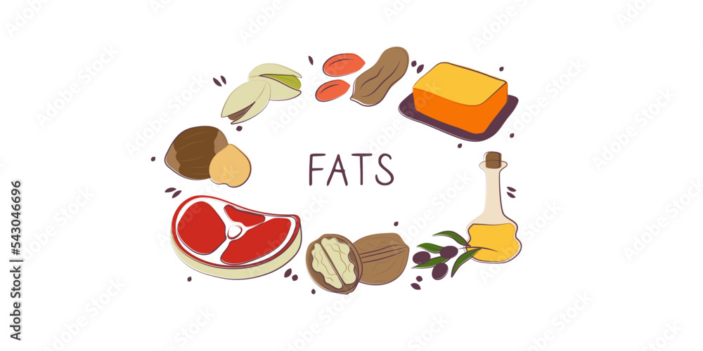 Fats-containing food. Groups of healthy products containing vitamins ...