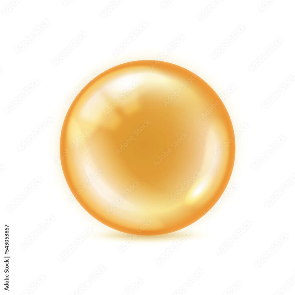 Yellow orb isolated on white background. Big shape glass circle with ...