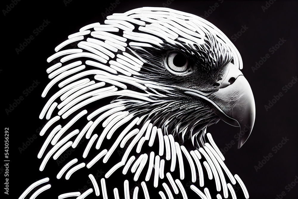 Representation of a wild eagle with white neon and modern lights ...