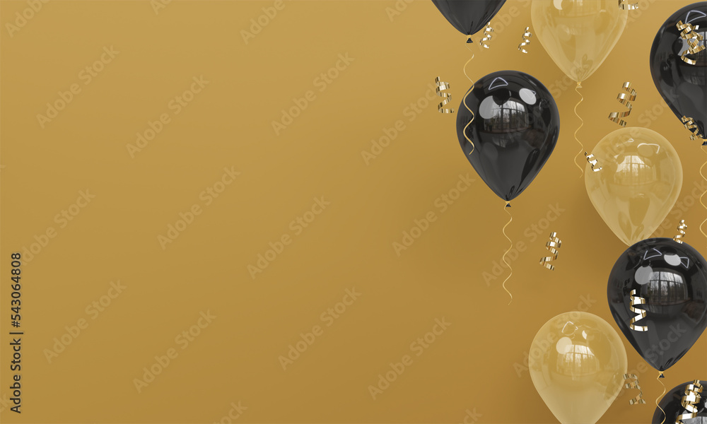Gold Background with Realistic Black and Gold Balloons Celebration 3D ...