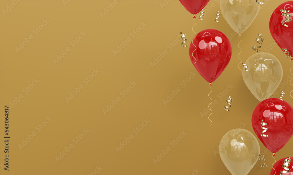 Gold Background with Realistic Red and Gold Balloons Celebration 3D ...