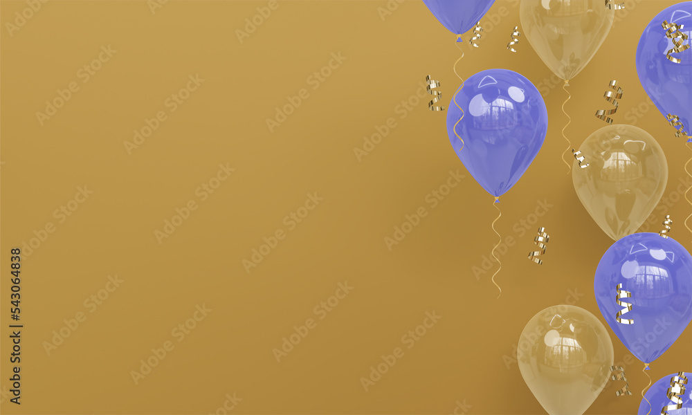 Gold Background with Realistic Purple and Gold Balloons Celebration 3D ...