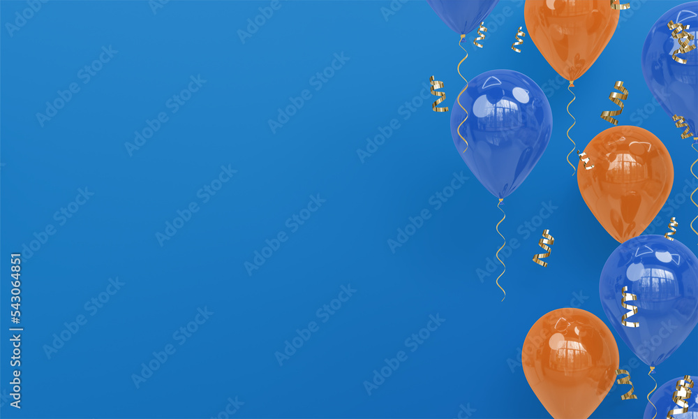 Blue Background with Realistic Blue and Orange Balloons Celebration 3D ...