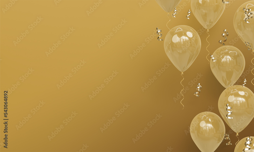 Gold Background with Realistic Gold Balloons Celebration 3D Render ...