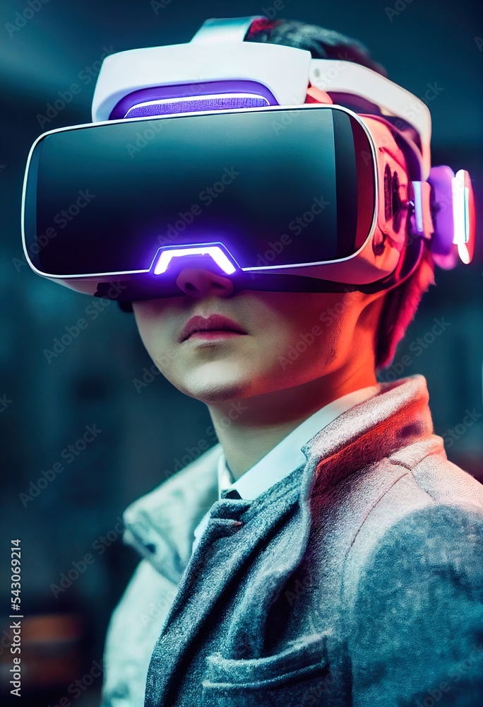 A fictional portrait of a cyberpunk sci-fi child. A child in virtual ...
