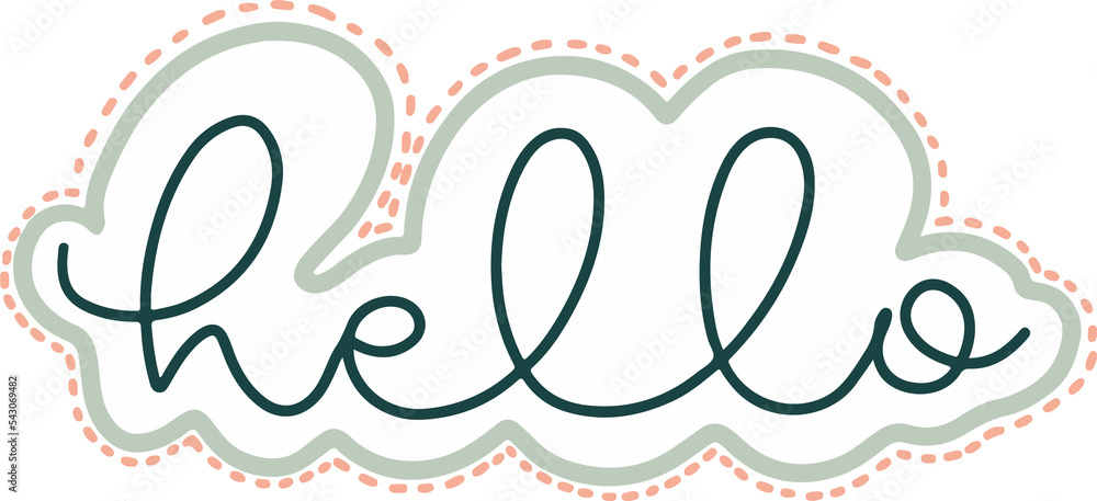 Hello text in boho style. Greeting sticker in png. Hello lettering in ...