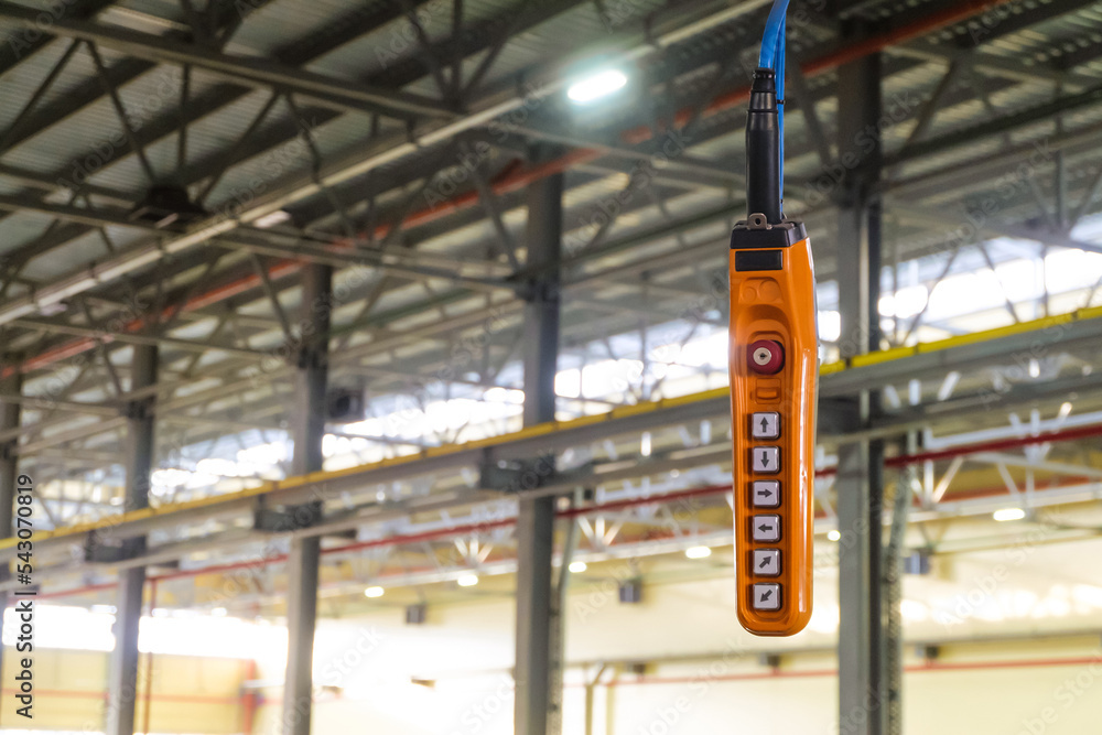 Overhead crane hand remote control panel in industrial building Stock ...