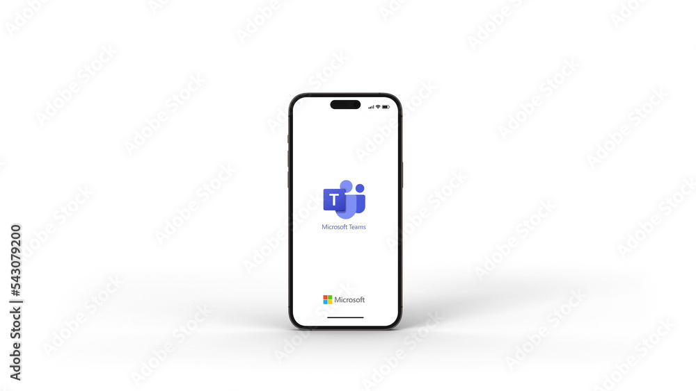 Microsoft Teams app on the smartphone iPhone 14 Pro screen. White background. Rio de Janeiro, RJ ...