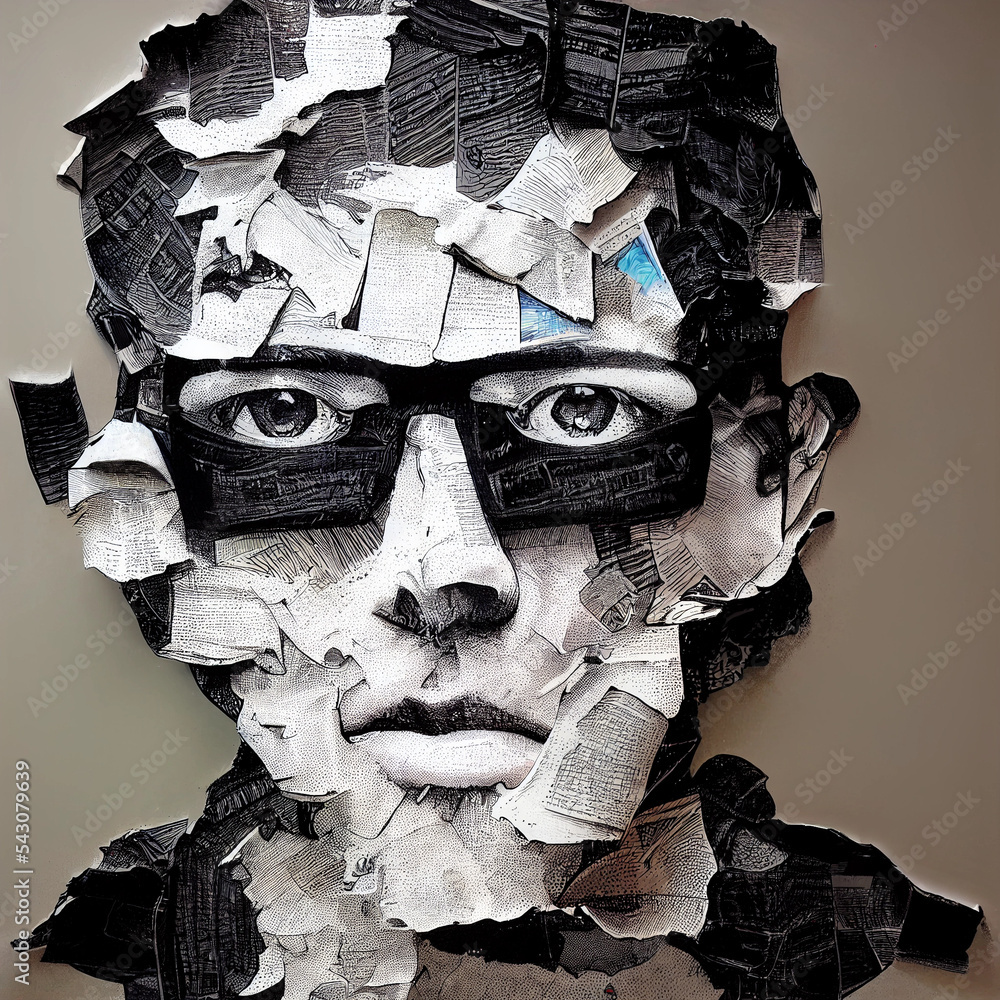 papercraft / collage portraits, imaginary/unidentifiable people (no ...