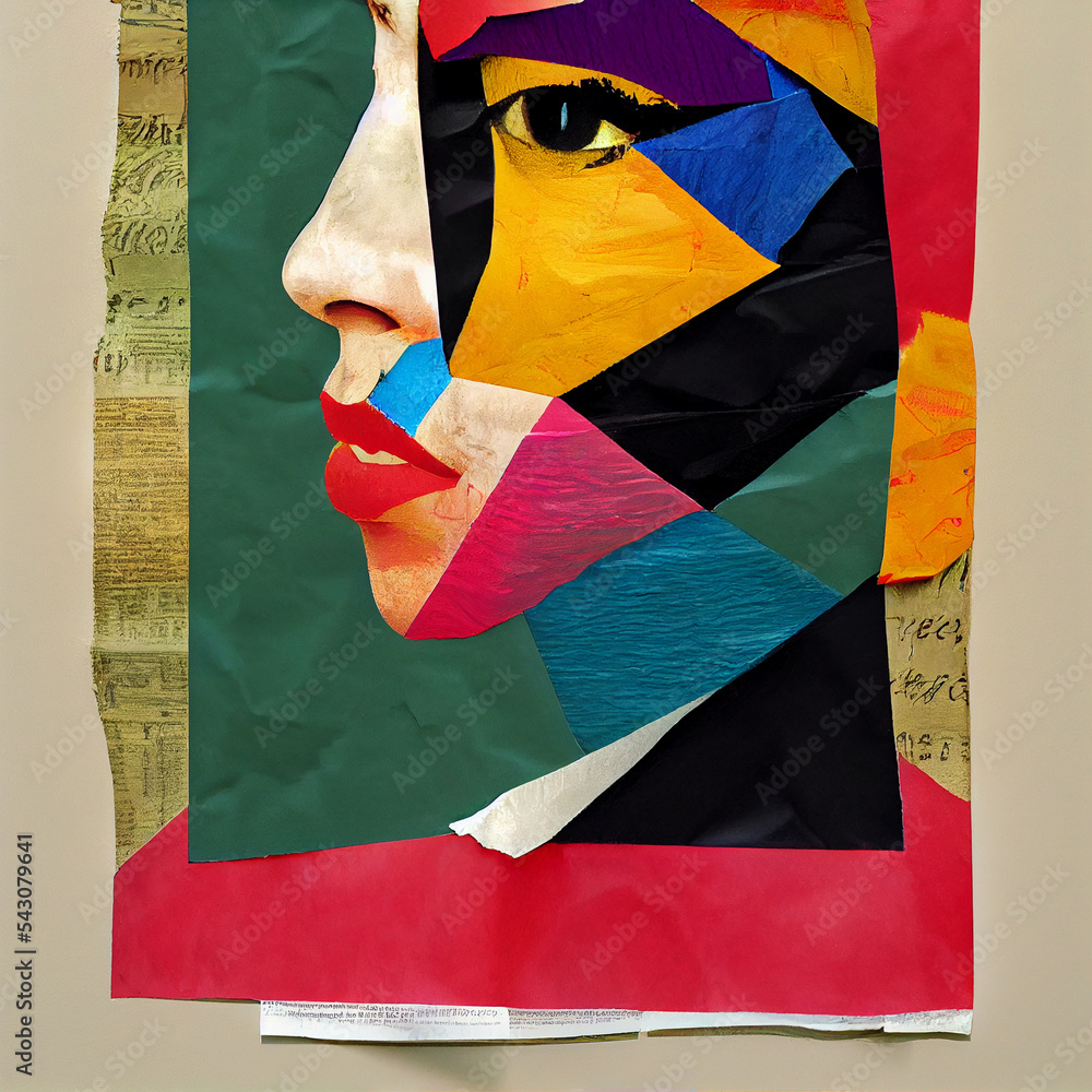 papercraft / collage portraits, imaginary/unidentifiable people (no ...