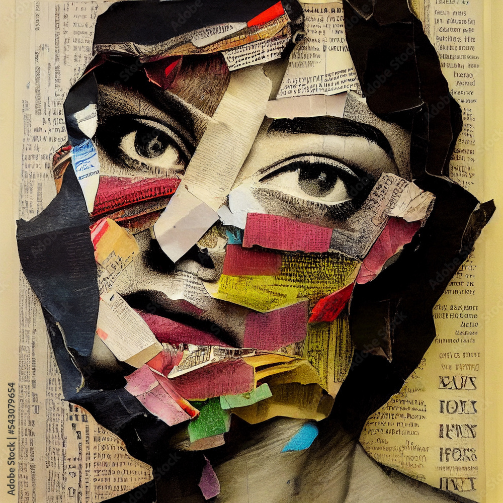 papercraft / collage portraits, imaginary/unidentifiable people (no ...