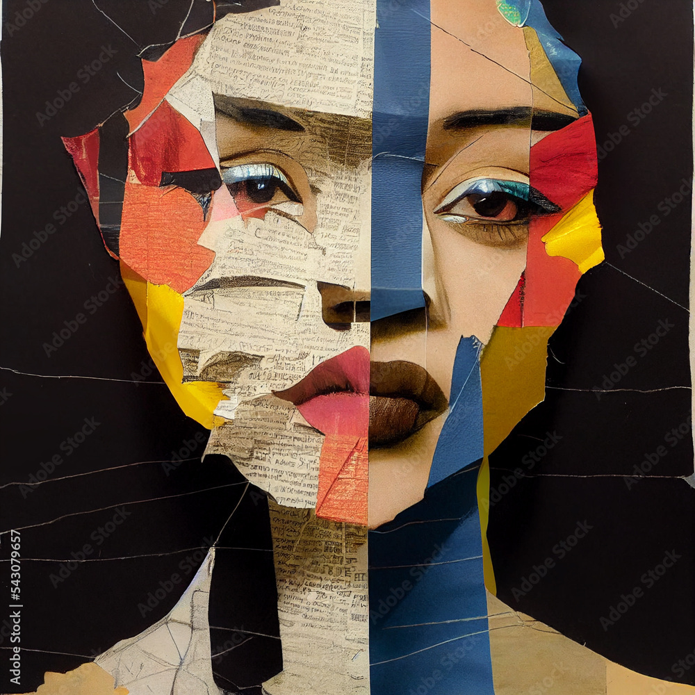 papercraft / collage portraits, imaginary/unidentifiable people (no ...