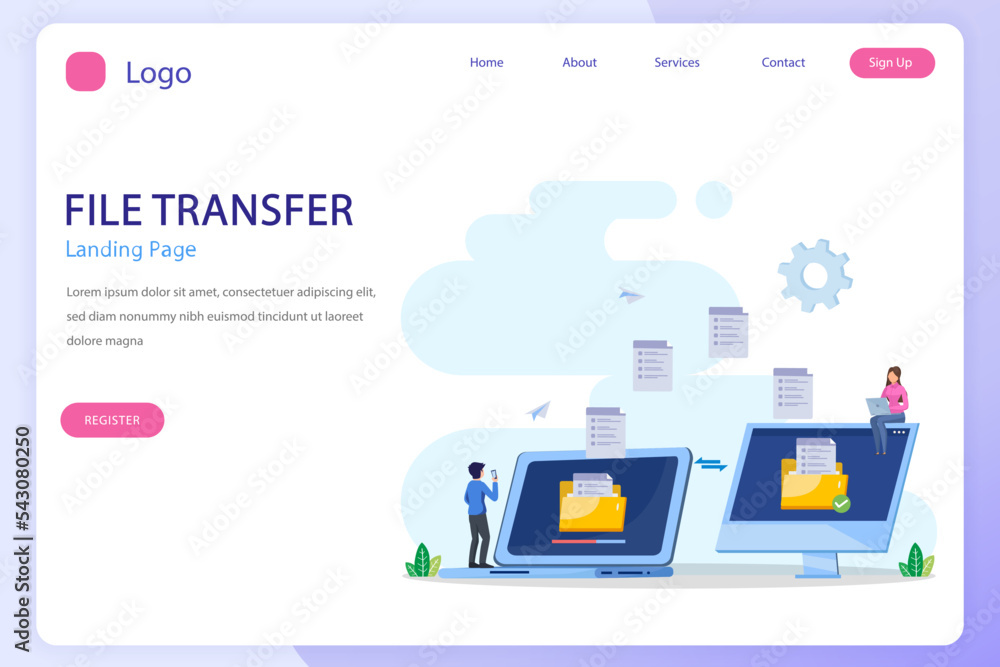 file transfer concept, backup data, technology cloud, upload and ...