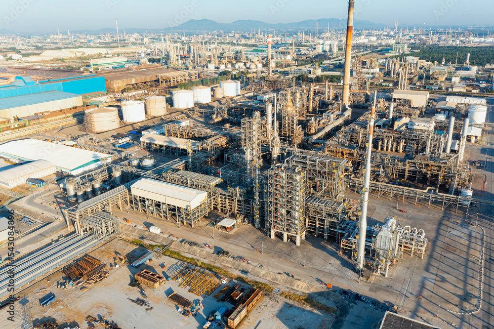 Oil refinery or petroleum refinery in the industrial factory of heavy ...