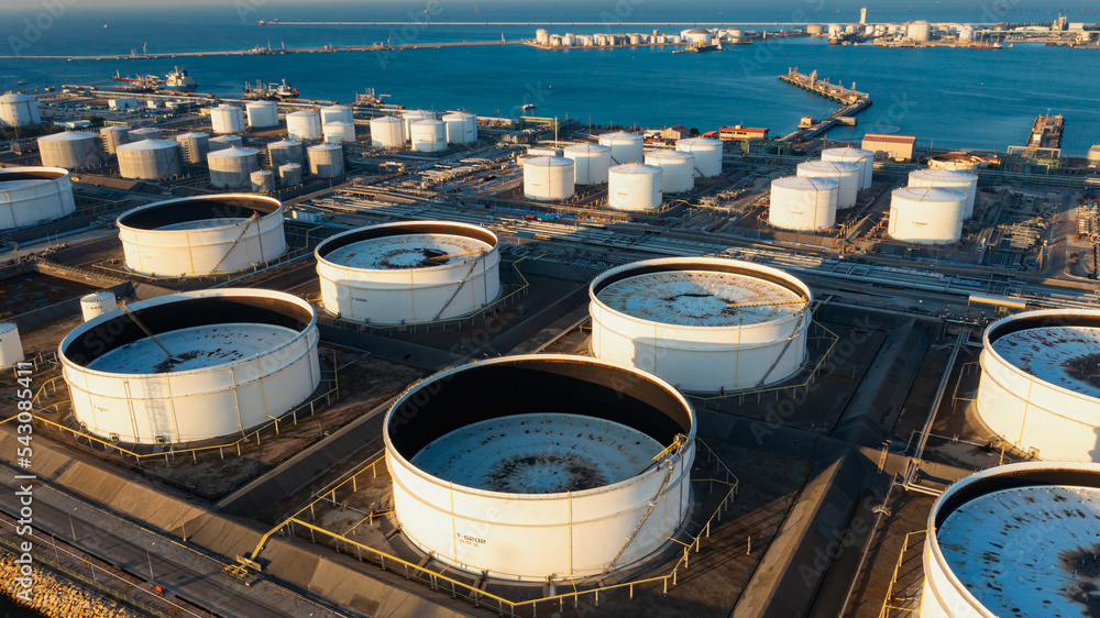 Oil refinery or petroleum refinery in the industrial factory of heavy ...