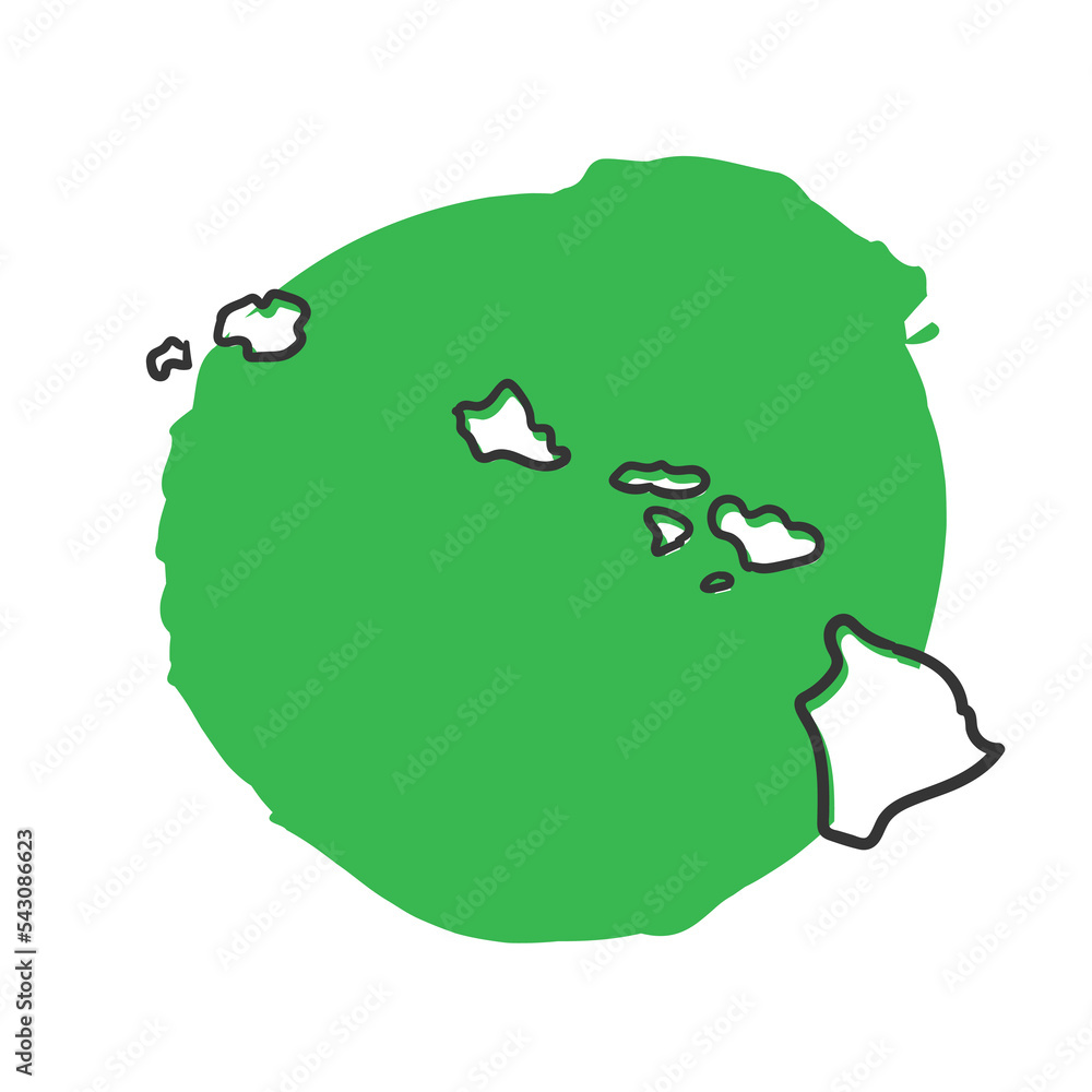 Hawaii, USA Map Traditional Doodle. Icons Sketch Hand Made. Design ...