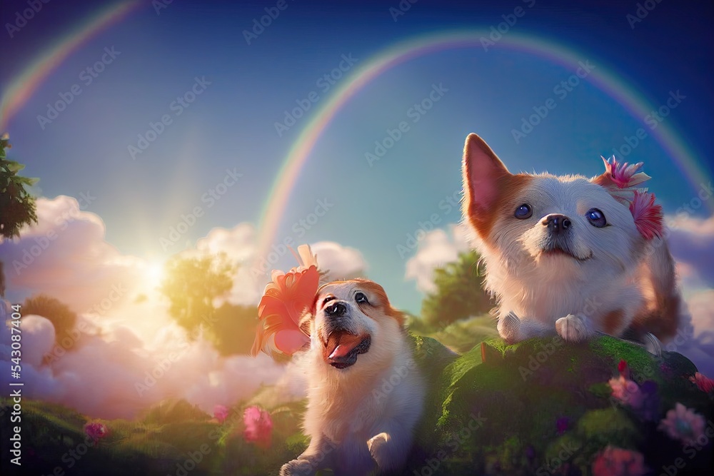 Pets in paradise of dead animals. Happily in a beautiful fairy forest ...