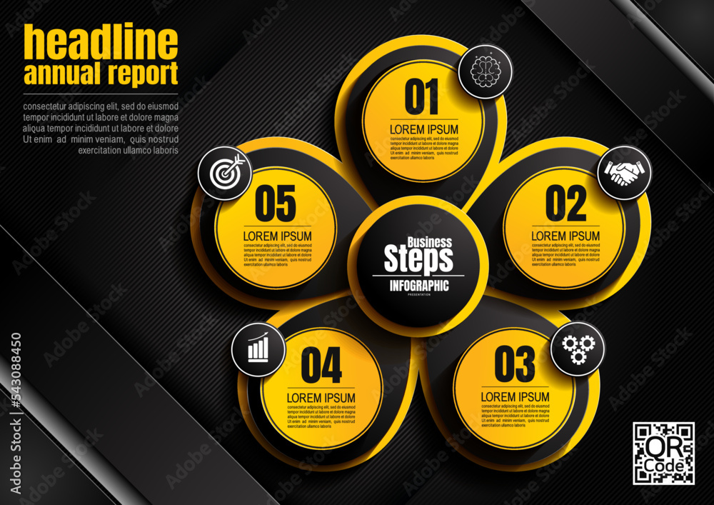 infographics design, circle 5 process chart diagram template for ...