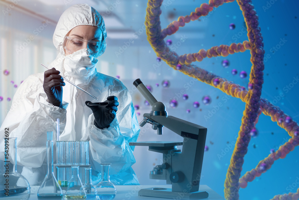 Fotka „Gene mutation. Genetic laboratory employee. DNA sequencing ...