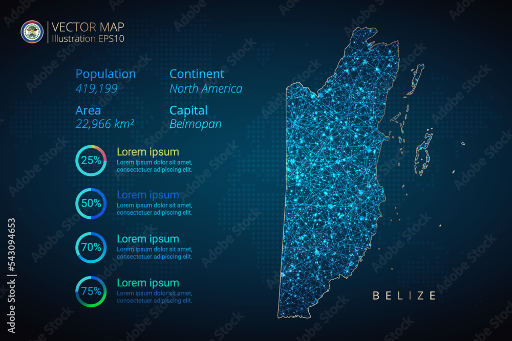 Belize map infographics vector template with abstract geometric mesh ...