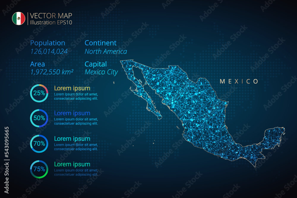 Mexico map infographics vector template with abstract geometric mesh ...