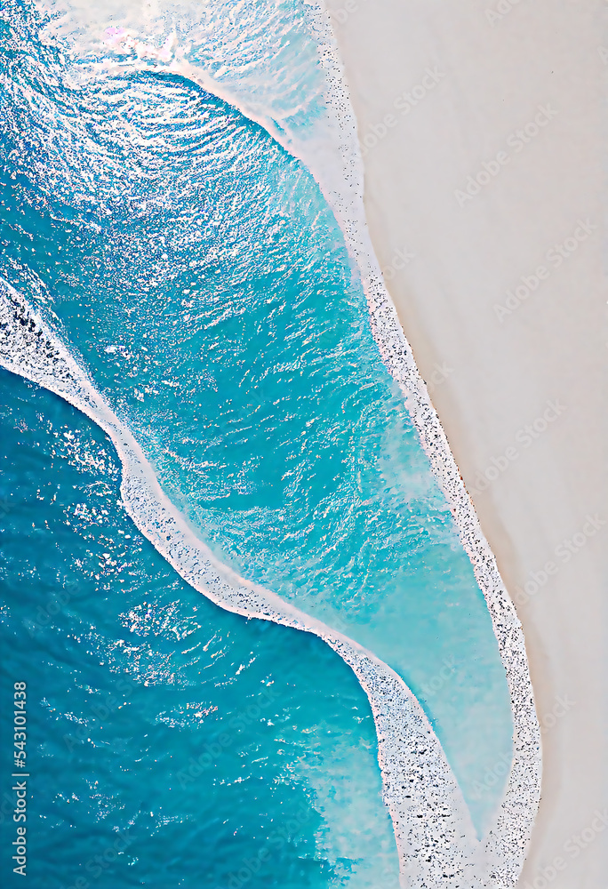 Aerial View of Baby Blue Ocean Water Waves Rolling Onto a White Beach ...