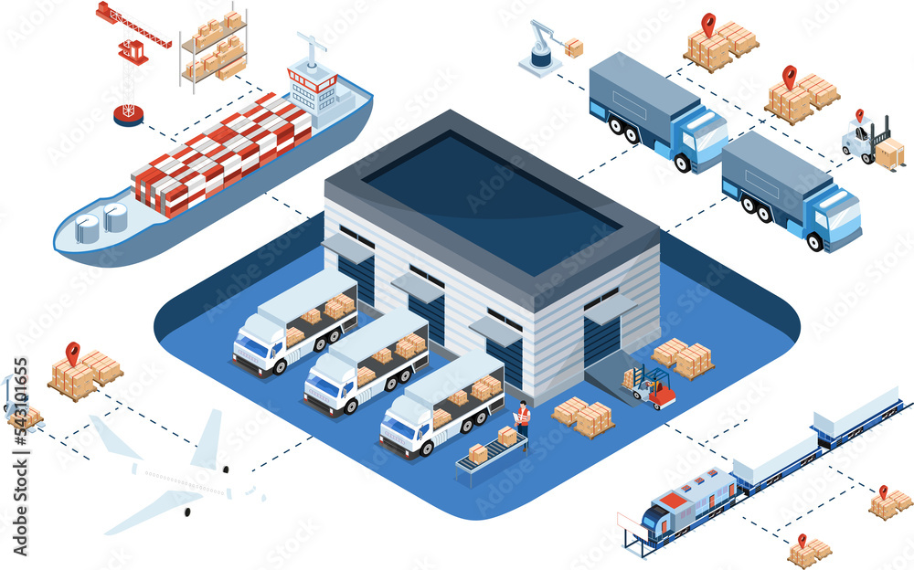 Isometric 3D Smart global logistics delivery tracking system on ...