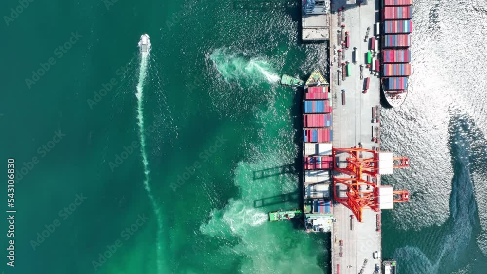 Tug boat drag pull Cargo Container Ship to international Bridge cargo ...