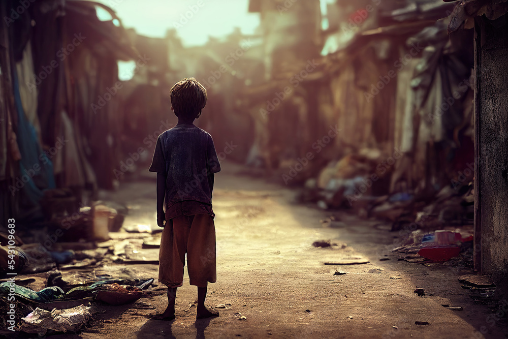 poor kid standing in the slum Stock Illustration | Adobe Stock