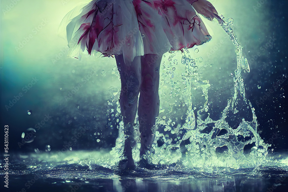 beautiful girl dancing in the water Stock Illustration | Adobe Stock