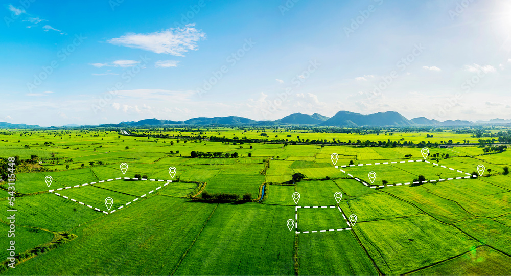 Land plot in aerial view. Identify registration symbol of vacant area ...