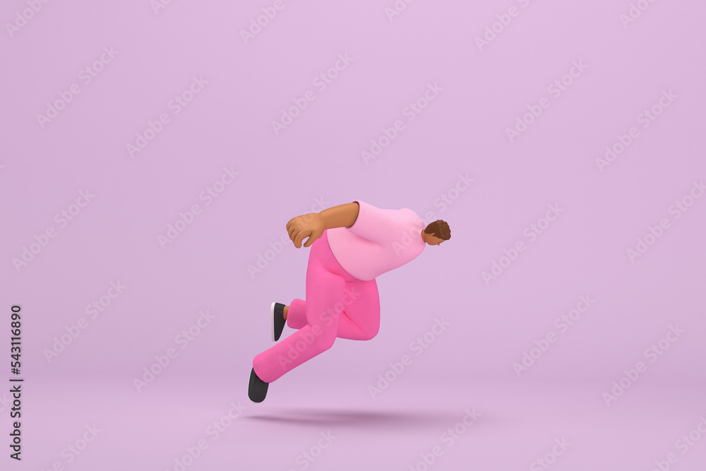 The black man with pink clothes. He is falling down. 3d illustrator of ...