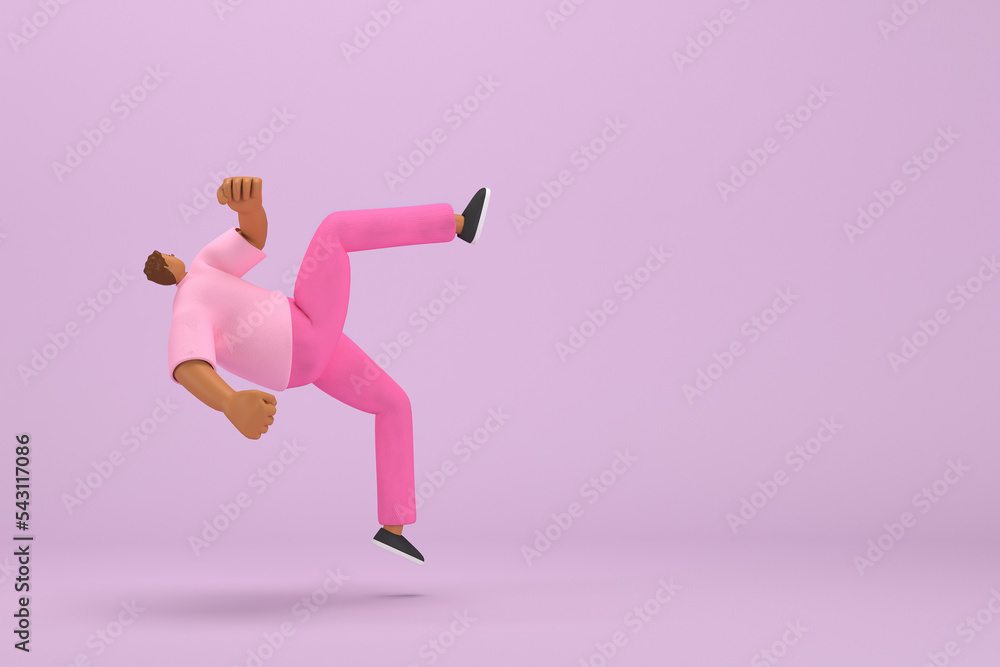 The black man with pink clothes. He is falling down. 3d illustrator of ...