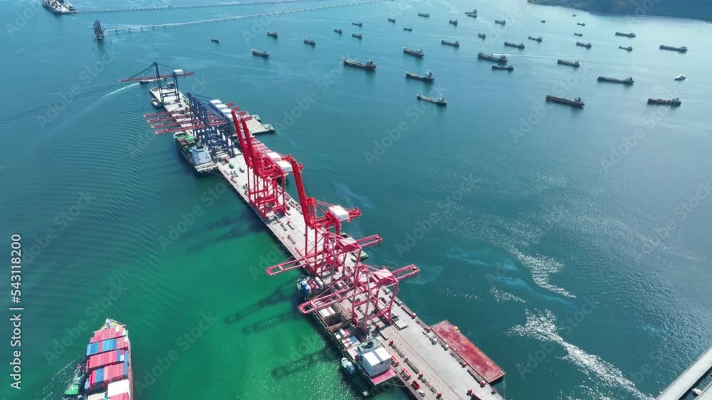 Tug boat drag pull Cargo Container Ship to international Bridge cargo ...