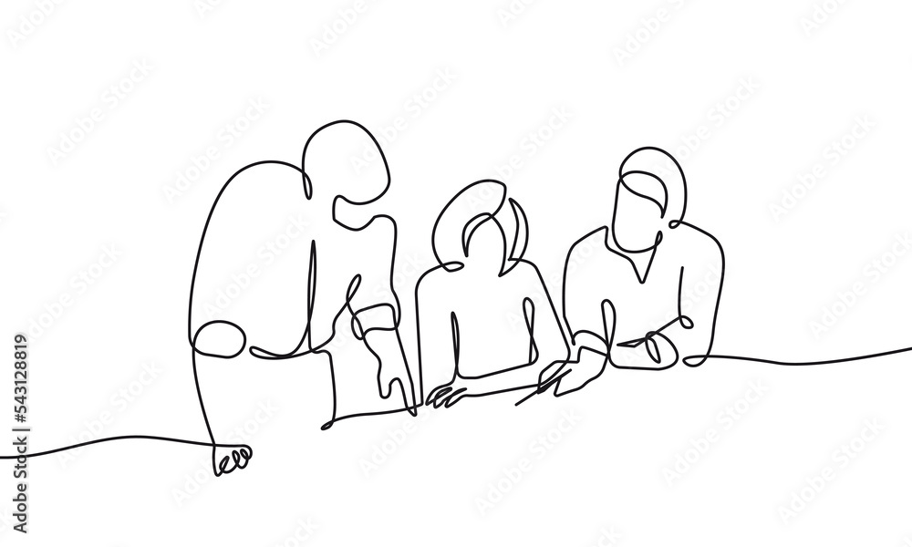 Continuous One Line Drawing of Business Group in Office. Business ...