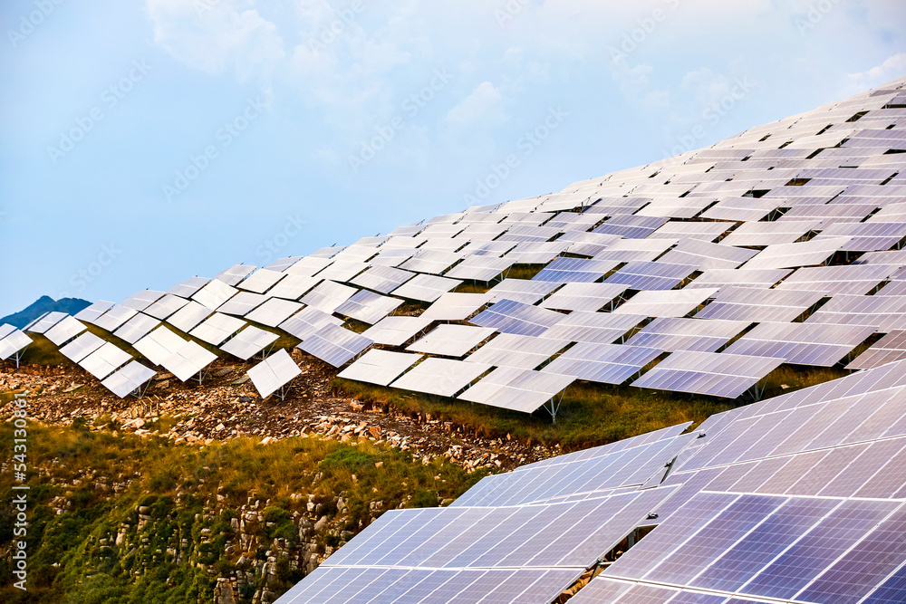 Solar photovoltaics built on mountains Stock Photo | Adobe Stock