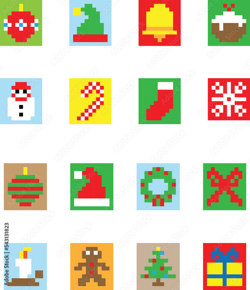 Christmas icon set pixel art vector illustration. Stock Vector | Adobe ...