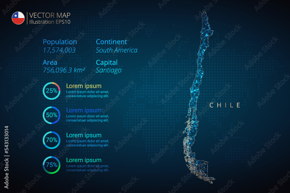 Chile map infographics vector template with abstract geometric mesh ...