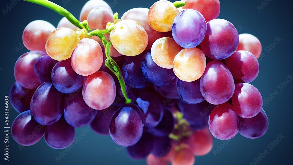 Hyper-realistic illustration of grapes against the blue background ...