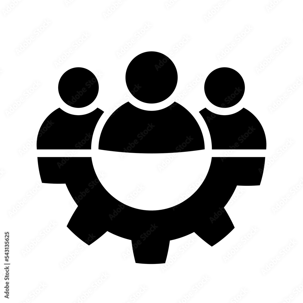 Leadership icon in flat style. Team and gear symbol isolated on white. Teamwork concept. Vector ...