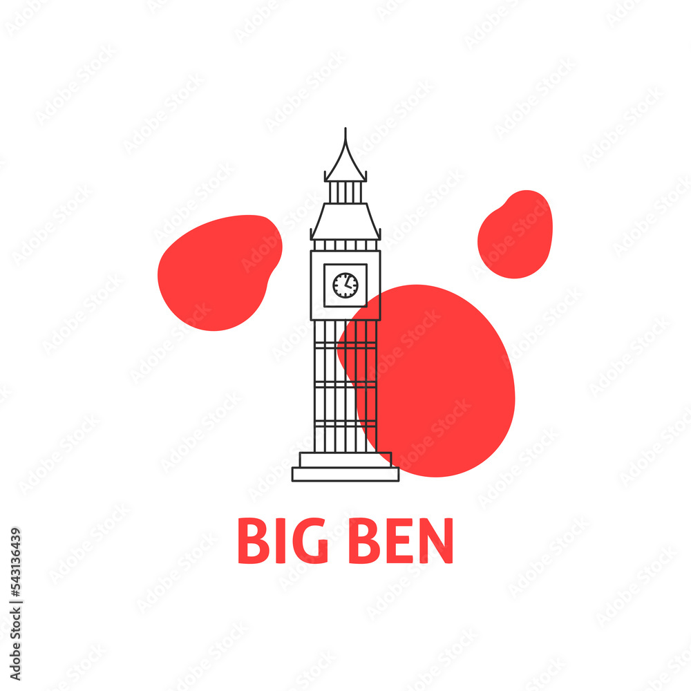 Big Ben Line Concept. Vector Illustration of Outline Building Travel ...