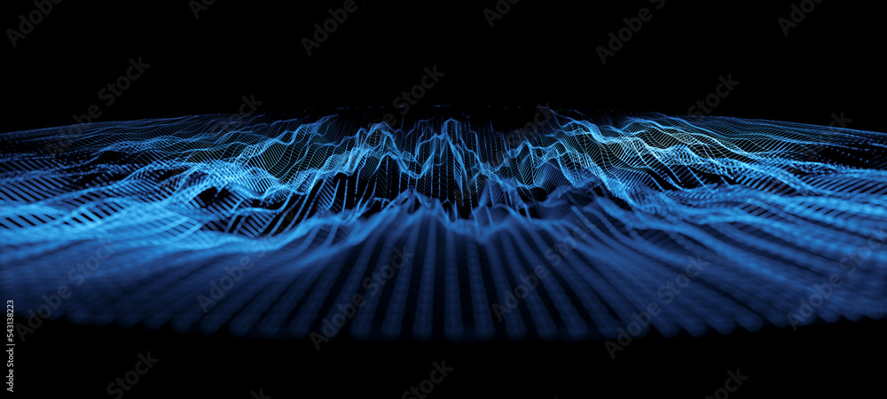 Illustration of blue abstract wireframe sound waves, visualization of ...