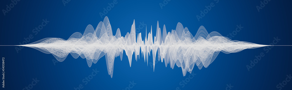 Abstract white wireframe sound waves, visualization of frequency ...