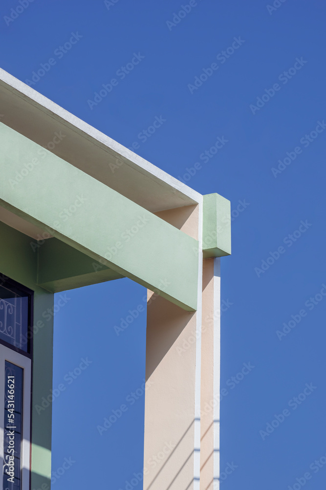 Sunlight on surface of rectangle pillar and shading fin concrete with ...