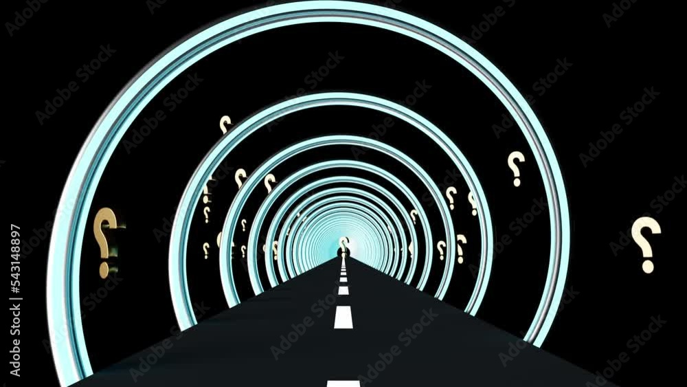 golden question mark symbol with rotating circle in the center and road ...