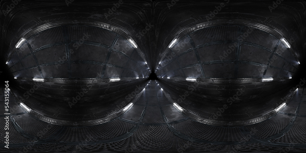 Futuristic Hdri interior corridor with white neon lights. 360 degree ...