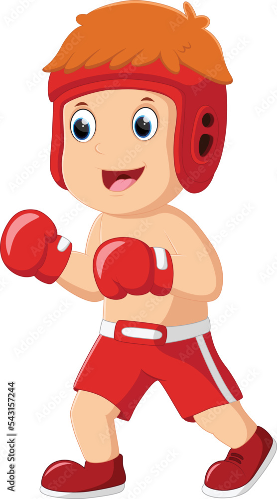 Cartoon happy little boy training boxing Stock Vector | Adobe Stock