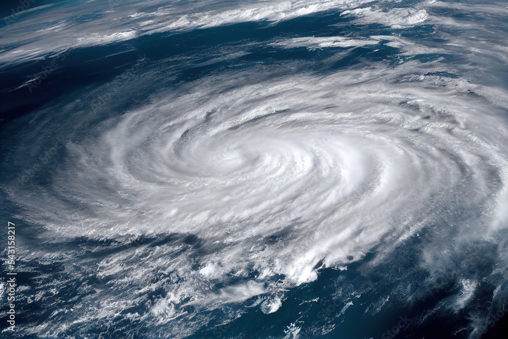 Super typhoon hurricane eye over sea ocean surface natural disaster ...