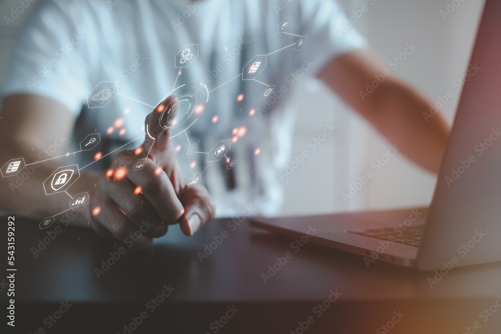 businessmen Fingerprint scanning and biometric authentication ...