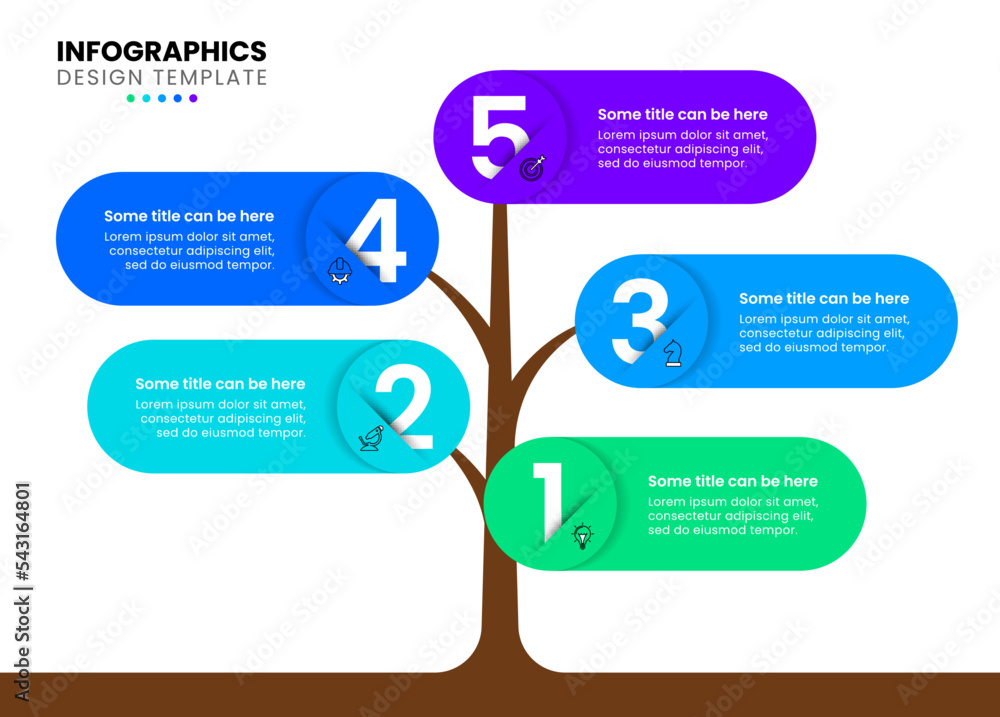 Infographic template. Tree with 5 circles and text Stock Vector | Adobe ...